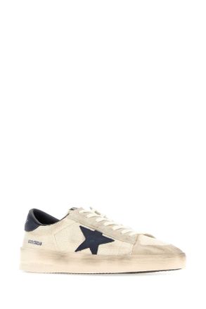 Golden Goose Mens Ivory Suede And Fabric Stardan Sneakers Beigeinkblue
