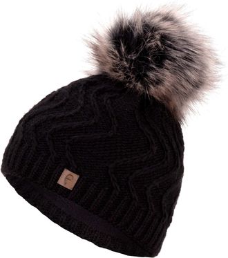 Faera M&uuml;tze Damen Winterm&uuml;tze warm gef&uuml;ttert mit Kunstfell Bommel Bommelm&uuml;tze Fleecefutter Winter Strickm&uuml;tze Beanie, Farbe:Schwarz
