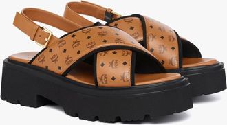 MCM Monogramm-Plateausandalen aus Lammleder