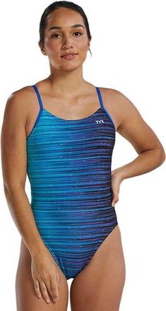 TYR Damen Durafast Elite Cutoutfit Einteiliger Badeanzug, Blue Speedwarp, 38