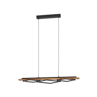 Eglo LED Suspension luminaire Boyal, plafonnier suspendu pour salle &agrave; manger, 3 lampes, lustre chambre en bois rustique et m&eacute;tal noir, certifi&eacute;e FSC, blanc