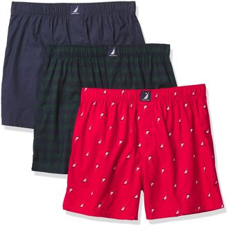 Nautica Herren-Boxershorts, klassisch, Baumwolle, gewebt, dunkelblau/kariert/rot (Peacoat/Buffalo Check-Tidal Green/Holiday Sail Print-Red), Gr&ouml;&szlig;e M, 3er-Pack