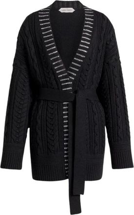 Alberta Ferretti Femme, Pulls, Noir, Taille: 38 FR Cardigan en maille Aran avec bordure en cristaux baguette