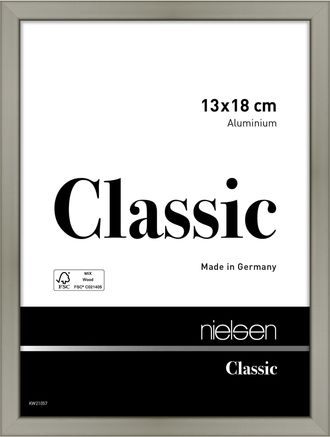 Nielsen Design Bilderrahmen, 13 x 18 cm, Aluminium, Champagner glanz, Fotorahmen zum Auftstellen und Aufhängen im Hoch- & Querformat, Echtglas, Classic