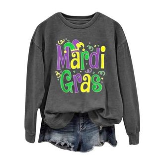 Generic Mon panier avec lettres imprim&eacute;es et col rond Sweat-shirt de No&euml;l pour femme, gris fonc&eacute;, XXL