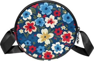 Generic Sac &agrave; bandouli&egrave;re rond pour femme, motif floral color&eacute;, petit sac &agrave; bandouli&egrave;re avec fermeture &eacute;clair, bretelles r&eacute;glables, sac &agrave; main rond d&eacute;contract