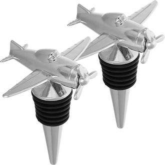 Amosfun Bouchons De Bouteille De Vin en Forme davion en Alliage M&eacute;tallique 2 Pi&egrave;ces R&eacute;utilisables pour Sceller Vin Rouge Et cr&eacute;mant Lors De R&eacute;unions Et F&ecirc;tes