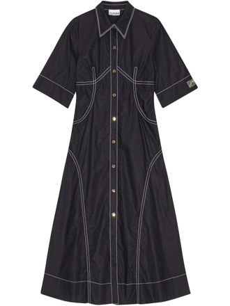 Ganni robe-chemise à détails contrastants - Noir