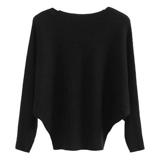 Generic Pull tricot&eacute; &agrave; manches chauve-souris et col bateau pour femme, pull tricot&eacute; &agrave; manches chauve-souris Dolman, Noir, Taille unique