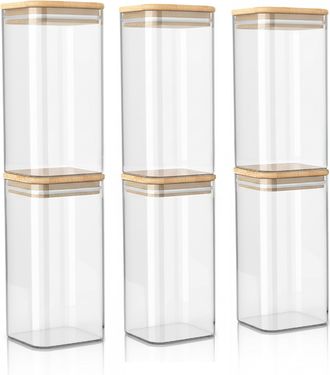 Arendo Vorratsgl&auml;ser mit Deckel - 6er Set - Beh&auml;lter aus Glas - hitzebest&auml;ndig - Vorratsdosen mit Bambusdeckel - luftdicht - f&uuml;r M&uuml;sli Zucker Mehl Kaffee Rei