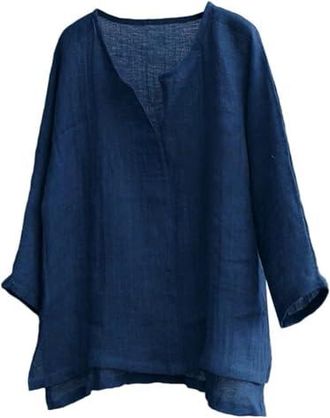 Generic Hauts en lin pour homme - Chemises d&eacute;contract&eacute;es pour homme - Chemise l&eacute;g&egrave;re et respirante en lin de couleur unie - Tunique ample &agrave; col en V - Haut co