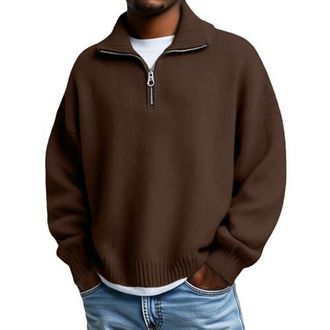 Generic DENGJIAMY Pull en tricot pour homme avec fermeture &eacute;clair quart de long, chemise unie, manches longues, v&ecirc;tements d&eacute;contract&eacute;s &agrave; col rond, sweat-shirt