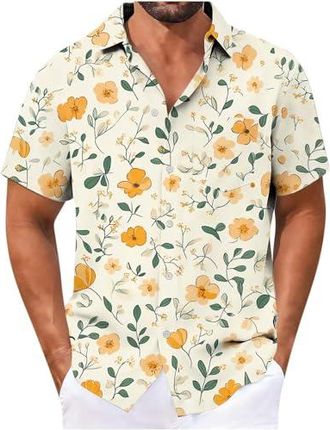 Generic Chemise hawa&iuml;enne d&eacute;contract&eacute;e et confortable pour homme - Col rabattu - L&eacute;g&egrave;re et respirante - Classique - Chemise de plage &agrave; manches courtes - Chemi
