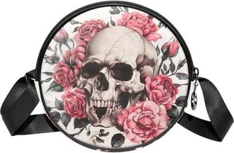 Generic Petit sac &agrave; bandouli&egrave;re rond pour femme, motif t&ecirc;te de mort, avec fermeture &eacute;clair, bretelles r&eacute;glables, style d&eacute;contract&eacute;, pour femmes et filles