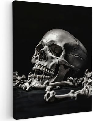 MuchoWow &copy; Bilder 50x70 cm Wohnzimmer Deko Modern Wandbild Kunstdruck auf Leinwand Bild Schlafzimmer &uuml;ber Bett Room Decor Geschenke Sch&auml;del - Knochen - Totenko