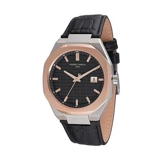 Pierre Cardin Homme, Accessoires, Noir, Taille: ONE Size Montre habill&eacute;e &eacute;l&eacute;gante en cuir