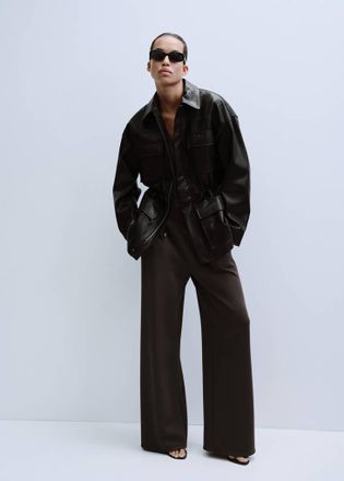 Mango Pantalon droit taille &eacute;lastique chocolat - Femme - M - MANGO