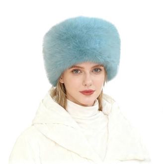 Lina & Lily Chapeau Femme Hiver en Fausse Fourrure, Bonnet Toque de Style Russe (Bleu Pastel)