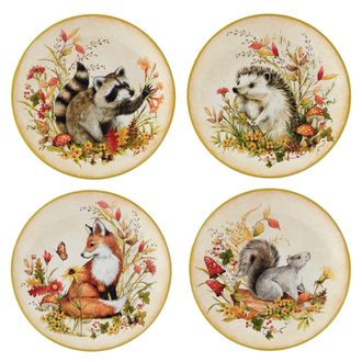 Certified International Woodland Critters 22,9 cm Keramik-Salat- und Dessertteller, Set mit 4 St&uuml;ck - Herbstwald-Teller mit Fuchs, Waschb&auml;r, Eichh&ouml;rnchen und Igel - Cottageco