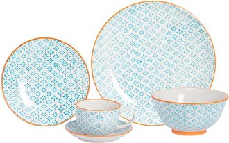 Nicola Spring Handgedrucktes Abendessenset - Blau - 30pc
