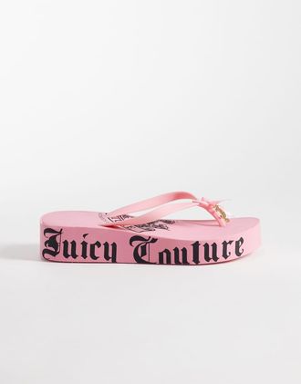 Juicy Couture Heritage - Claquettes style ann&eacute;es 2000 &agrave; semelle compens&eacute;e et logo &eacute;cusson - Rose