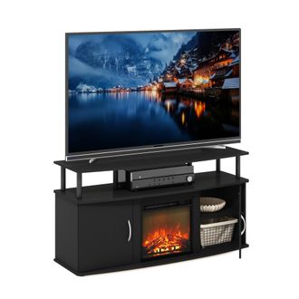 Furinno Jensen Living Room Fireplace TV Entertainment Center with Doors Storage Cabinet for TV up to 55 Inch, Americano/Black