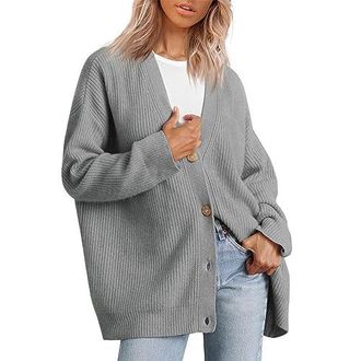 Generic Cardigan d&eacute;contract&eacute; &agrave; manches longues pour femmes, coupe d&eacute;contract&eacute;e, col en V, boutonn&eacute;, ouvert sur le devant, gris, taille M, pour un usage quotid