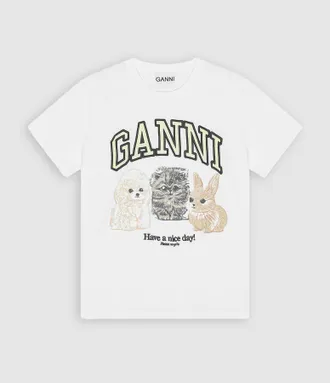 Ganni Tee-shirt Basic Cotton Animals Relaxed Bright White