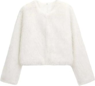 Generic Veste dhiver en fausse fourrure blanche &agrave; manches longues pour femme, blanc, XS