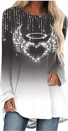 Generic T-shirts imprim&eacute;s T-shirt &agrave; manches longues ample pour femmes avec impression damour de la Saint-Valentin comme mode dhiver T-shirts personnalis&eacute;s T-s