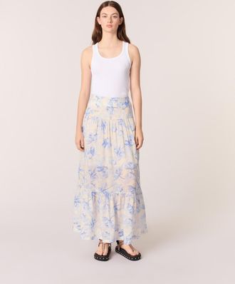 Maje Langer Rock Mit Blumendruckmuster - Imprime Fleur Bleue Fond Ecru - Gr&ouml;&szlig;e 32 - Maje
