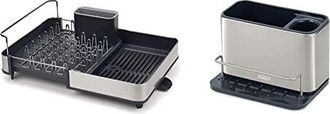 Joseph Joseph Extend Steel Égouttoir à Vaisselle Extensible avec Bec verseur - Gris & Surface - Rangement Evier, Support pour Éponge, Brosse, Liquide Vaisselle - Ac