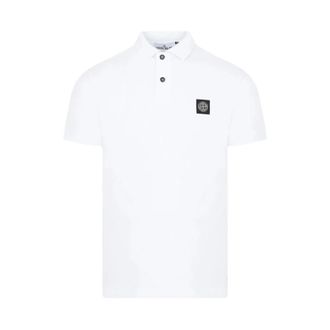 Stone Island Homme, Tops, Blanc, Taille: M Polo &agrave; Patch Boutonn&eacute;