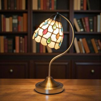 Chehoma Lampe vitrail Blossom &agrave; poser en verre et m&eacute;tal 33x16cm