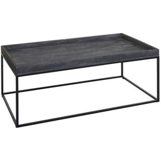 Mendler Table basse HWC-K71 - table basse table dappoint - bois massif m&eacute;tal 46x110x60cm - gris fonc&eacute;