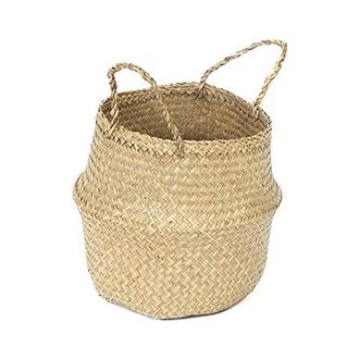 Compactor Panier Belly Compactor en Jonc de Mer - Forme Ronde, Medium (27x27x26 cm), Tress&eacute; &agrave; la Main, Couleur Naturelle