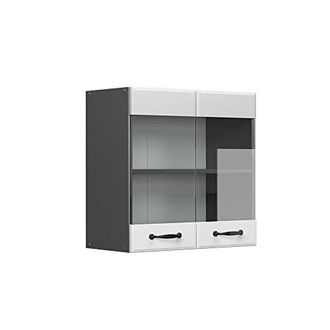 Vicco Meuble de Cuisine Haut vitr&eacute; R-Line, Blanc Campagne/Anthracite, 60 cm