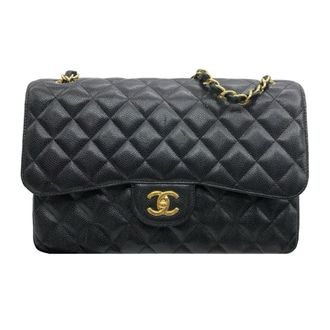 Chanel Black Caviar Leather Jumbo Double Flap Bag