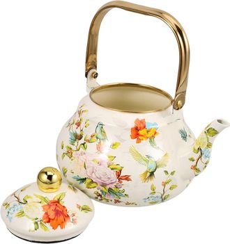 Pretyzoom Emaillierter Teekessel 1,5 l Retro Design F&uuml;r Herd Wasserkocher Mit Korrosionsschutz Griff F&uuml;r Teezubereitung Zuhause