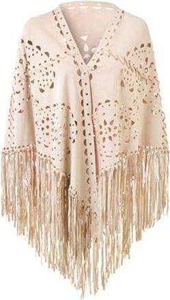 Generic Poncho Femme Hiver Chaud Chale Femme Hiver Chaud Cape Femme Effet enveloppant Poncho Ouvert Franges Ajour&eacute; Motif Perfor&eacute; &Eacute;l&eacute;gant Livraison Directe