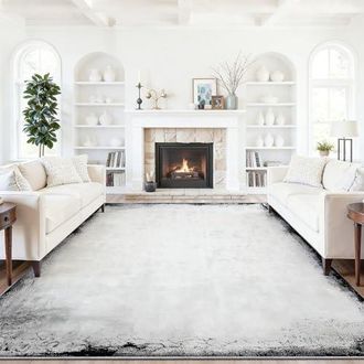 Generic Noir et Blanc Tapis Lavable Machine Salon 120 x 180 cm Antid&eacute;rapant Sol Poil Bas Doux Effet Vieilli Texture Bordure Motif Chambre Cuisine Entr&eacute;e Salle