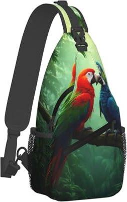 Generic Polyester Sacoche Homme Bandouliere Couple de perroquets amoureux Sacs &agrave; Bandouli&egrave;re Multifonction Sling Sac &agrave; Dos pour Cyclisme Homme Camping