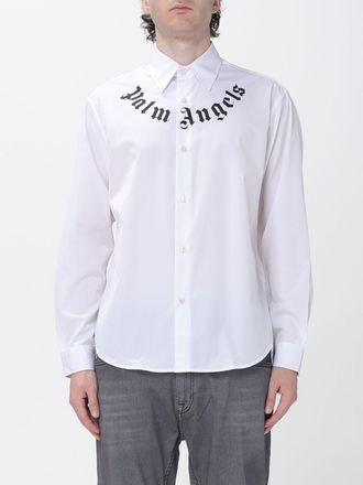 Palm Angels Chemise en coton &agrave; manches longues avec logo contrastant