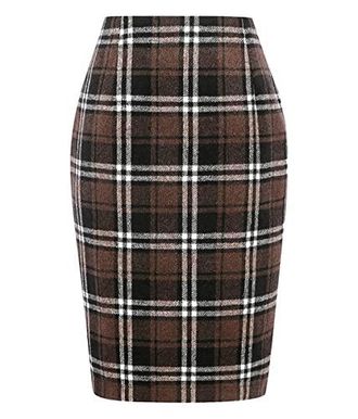 Minetom Femme Plaid Jupe Moulante Au Genou &Agrave; Taille Haute Bodycon Droite Avec Fente Arri&egrave;re Tartan Business A Caf&eacute; L