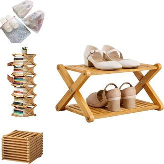 Generic 9-St&ouml;ckiges Bambusregal, 9-St&ouml;ckiges Bambusregal Ohne Montage, Faltbarer Platzsparender Schuhorganizer, Vertikale Schlanke Schuhaufbewahrung Mit 2-10 