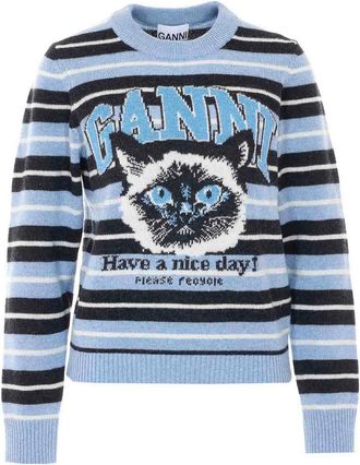 Ganni Pull Col Rond - Bleu