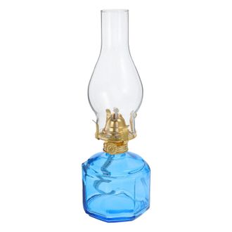 Holibanna Kleine Vintage Petroleumlampe aus Glas mit Baumwoll Docht Winddichte &Ouml;llampe f&uuml;r Innen und Au&szlig;en Rustikale Sturmlaterne in Blau Platzsparende Beleucht