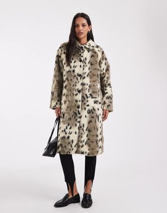 Asos manteau long faux-fur style car coat &agrave; effet poney blanc et noir