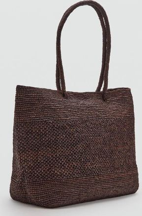 Mango Sac cabas fibre naturelle chocolat - Femme - Taille unique - MANGO