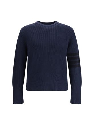 Thom Browne Mens Sweater 4-Bar Navy Cotton